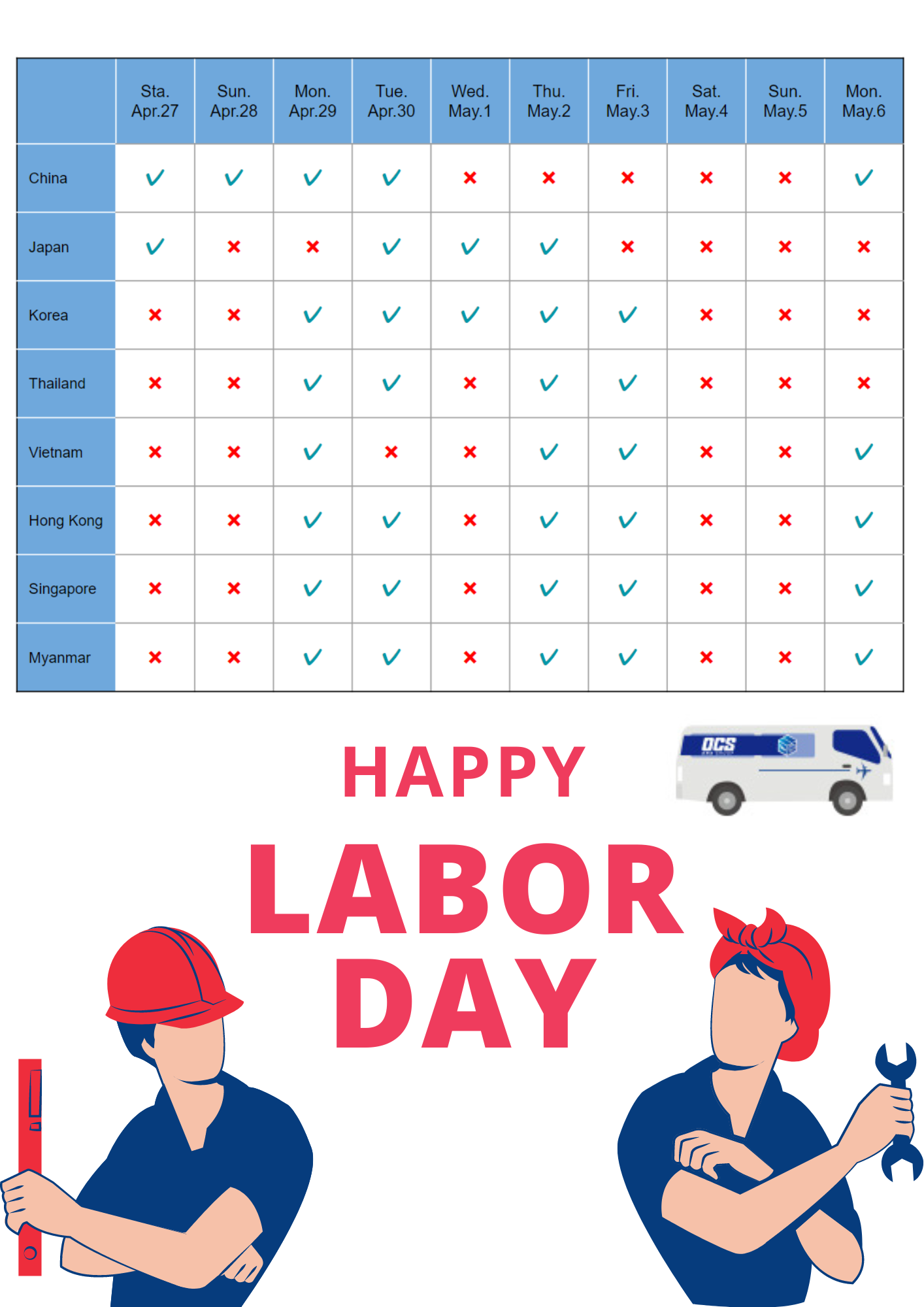 Happy Labour day 2024｜Overseas Courier Service Co., Ltd.